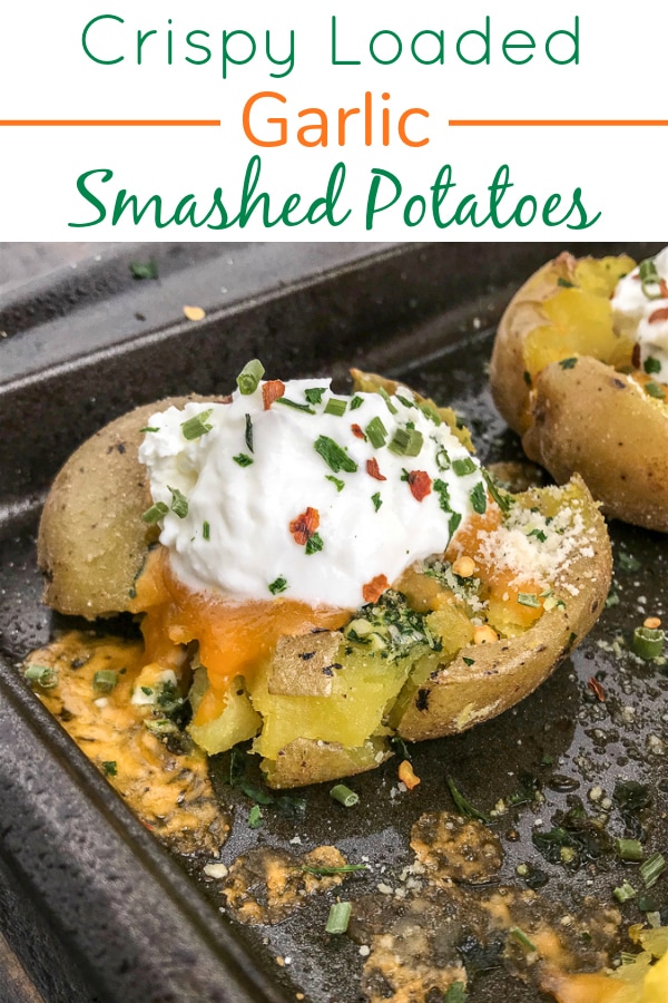 Crispy Loaded Garlic Smashed Potatoes - With Peanut Butter on Top