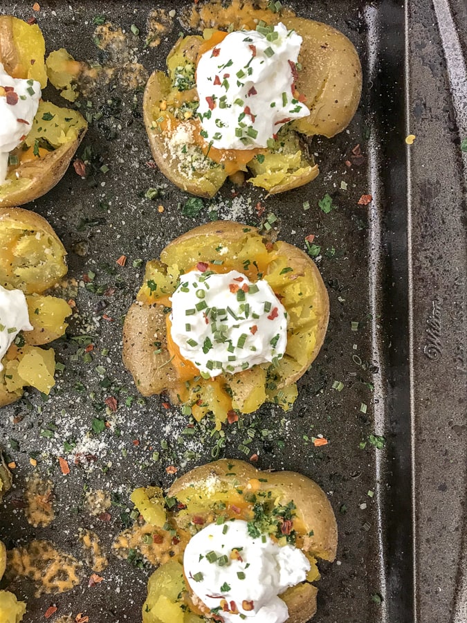Crispy Loaded Garlic Smashed Potatoes - With Peanut Butter on Top