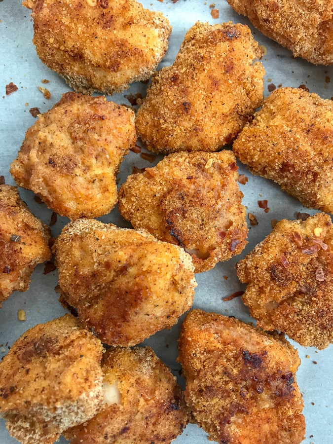 Baked Crispy Spicy Chicken Nuggets | With Peanut Butter on Top
