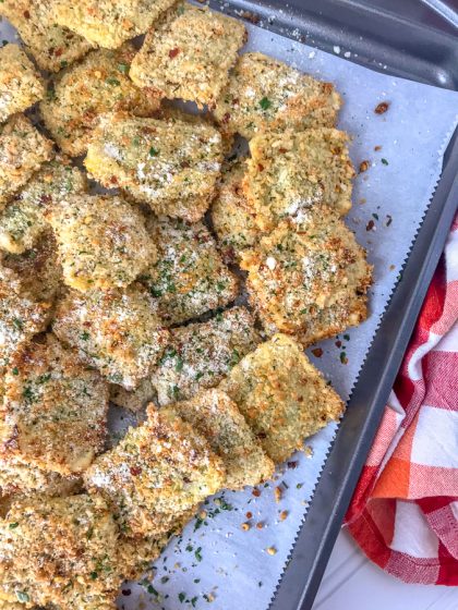 Baked Parmesan Crusted Ravioli Bites - With Peanut Butter on Top