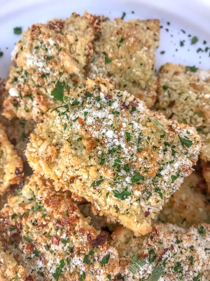 Baked Parmesan Crusted Ravioli Bites - With Peanut Butter on Top