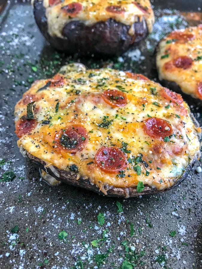 Spinach Dip Stuffed Portobello Pizzas - With Peanut Butter on Top